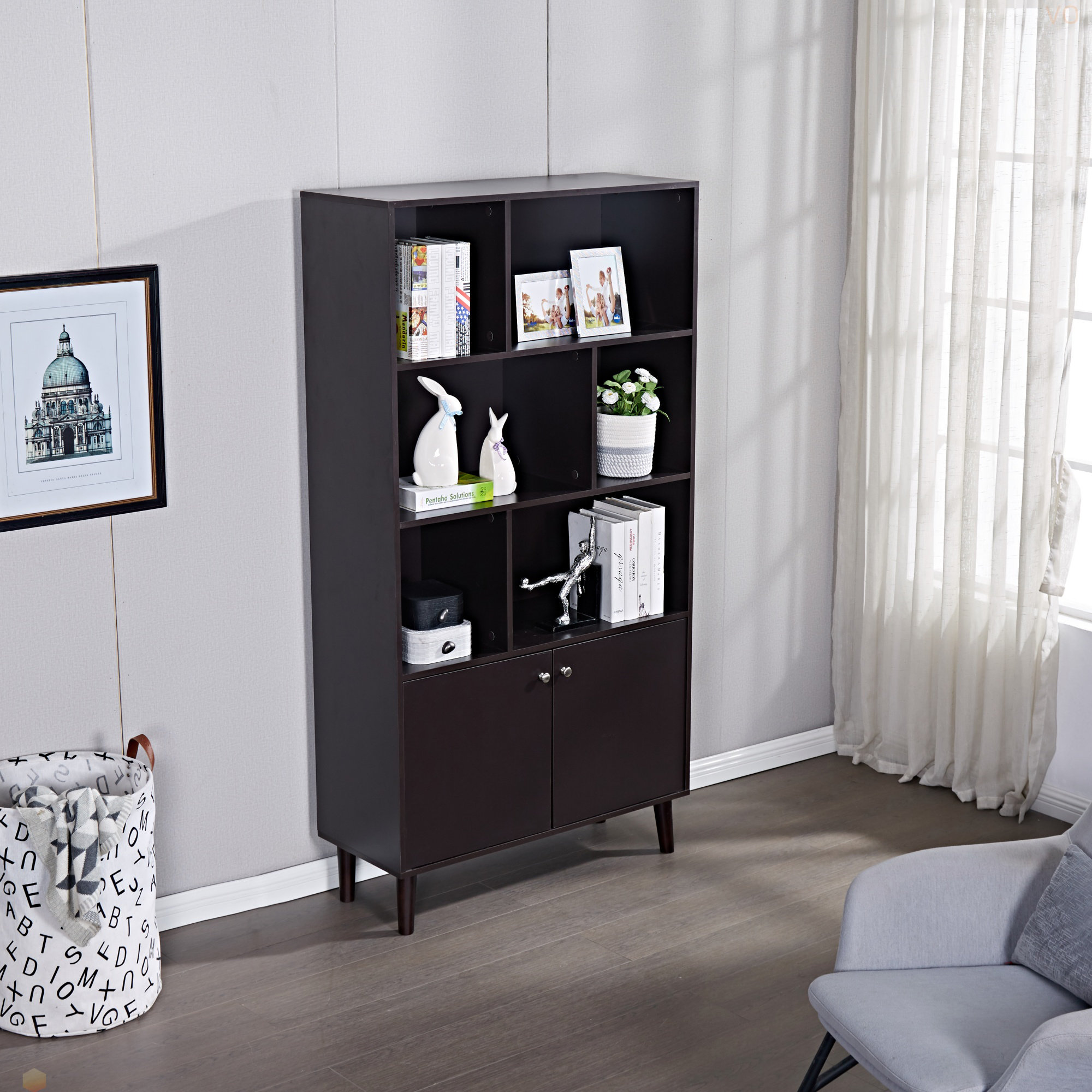 Ivy Bronx 67" Bookcase With Doors, 3-Tier Bookshelf | Wayfair